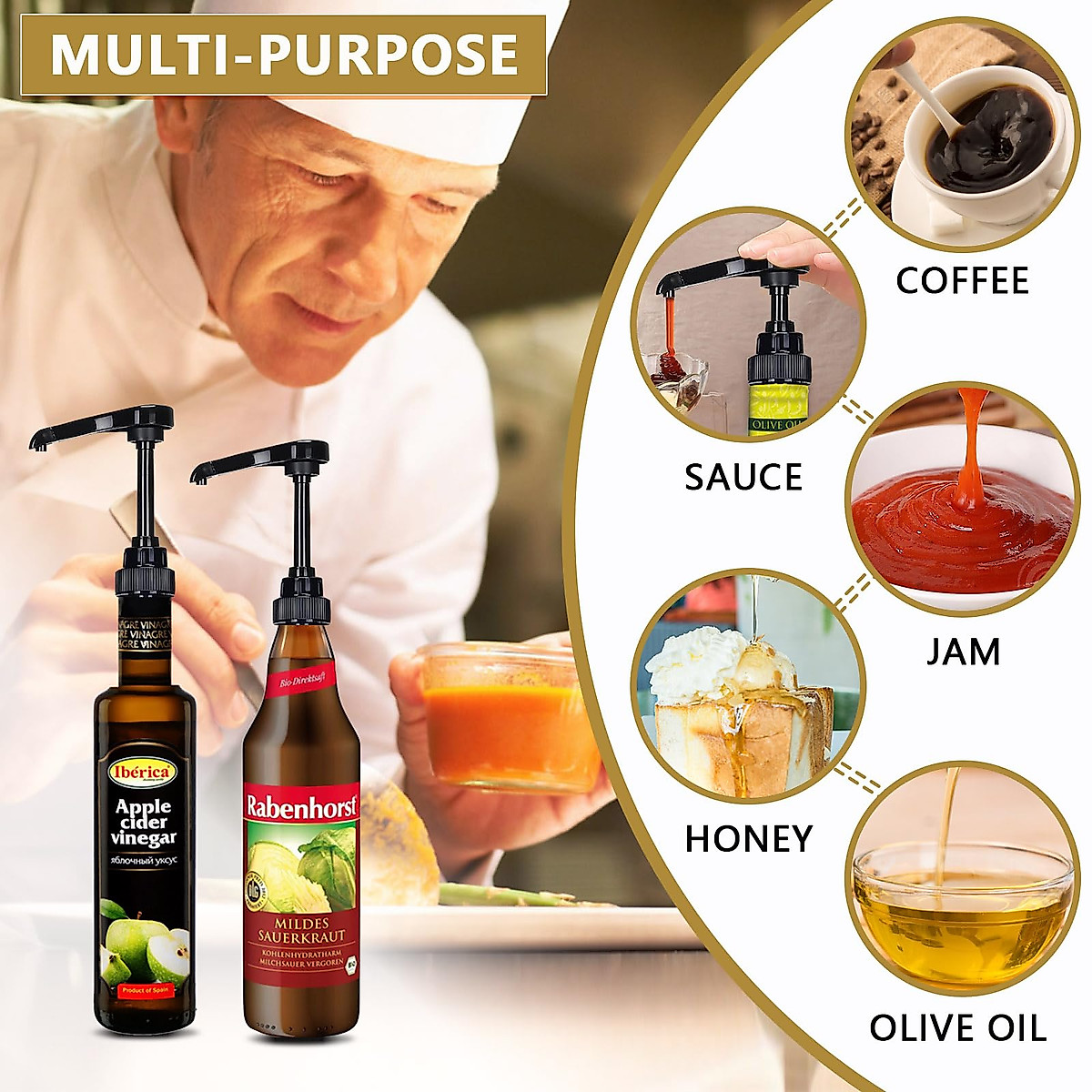 ZTTXL 10 Packs Coffee Syrup Pump Dispenser,Fits 25.4 Oz/750ml Coffee Flavoring Syrup Bottles,No Dripping, Fits Home & Coffee Bar Drinking Mixes,Free 4 Golden Spoons