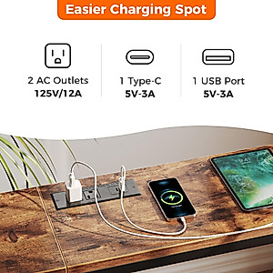 SUPERJARE 70 Inch Console Table with Outlet, Sofa Table with Charging Station, Narrow Entryway Table, Skinny Hallway Table, Behind Couch Table, for Living Room, Rustic Brown