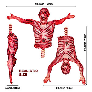 Halloween Fake Bloody Half Body Hanging Corpses Dead Body Skinned Human Skinned Skeleton for Haunted Houses Halloween Party Scary Props Decorations