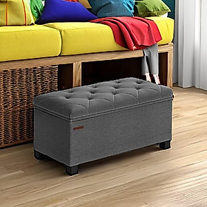 SONGMICS Storage Ottoman Bench, Foot Rest with Legs, 15.7 x 30 x 15.7 Inches, End of Bed Bench, Storage Chest, Load up to 660 lb, for Living Room, Bedroom, Entryway, Dark Grey ULSF068G01