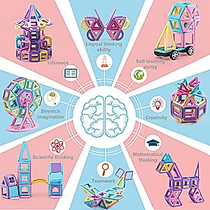 AOMIKS 154 Pcs Magnetic Building Blocks Educational & Inspirational Magnetic Stacking Blocks Mini Magnetic Tiles Construction Toys Building Set for Kids Birthday Gift for Girls Boys Ages 3-12