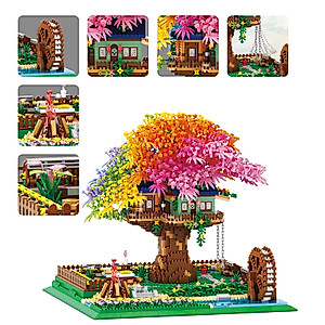 Kadablk Rainbow Flowers Building Block with Light,Sakura Cherry Blossom Bonsai Tree House Construction Set,4451 PCS Mirco Blocks Architecture for Adults and Teens
