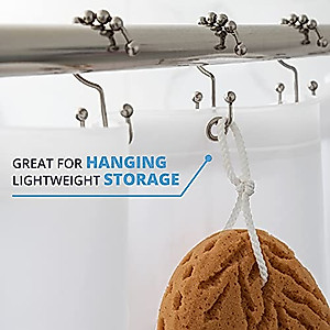 Maytex Shower Curtain Hooks, Shower Curtain Rings, Rust-Resistant Decorative Double Roller Glide Shower Hooks, Shower Rings for Bathroom Shower Rods, Curtains, Liners, Set of 12, Brushed Nickel