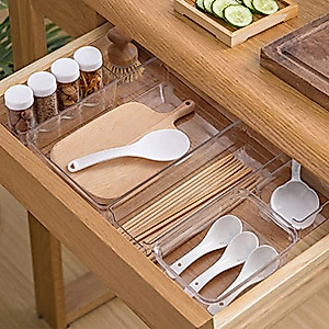 2pcs Clear Drawer Organizer, Stackable Dresser Drawer Organizers Desk Drawer Organizer for Office Desk Kitchen Makeup Bathroom Drawer Storage