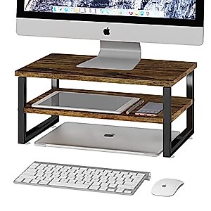 Ekisemio 2-Tier Monitor Stand Riser, Wood Desk Organizer Stand for Laptop, Computer, iMac, Pc, Printer, Black