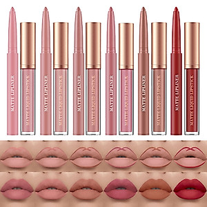 BestLand 12Pcs Matte Liquid Lipstick + Lip Liner Pens Set, One Step Lips Makeup Sets Pigment Velvety Nude Lip Stain Waterproof Long Wear Lip Gloss Make up Gift Set (Set C)