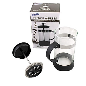 Dependable Industries inc. Essentials 12 Ounce Glass French Press Coffee & Tea Brewer - Single Cup, 3 Cup Espresso Compact, Durable, Easy to Use