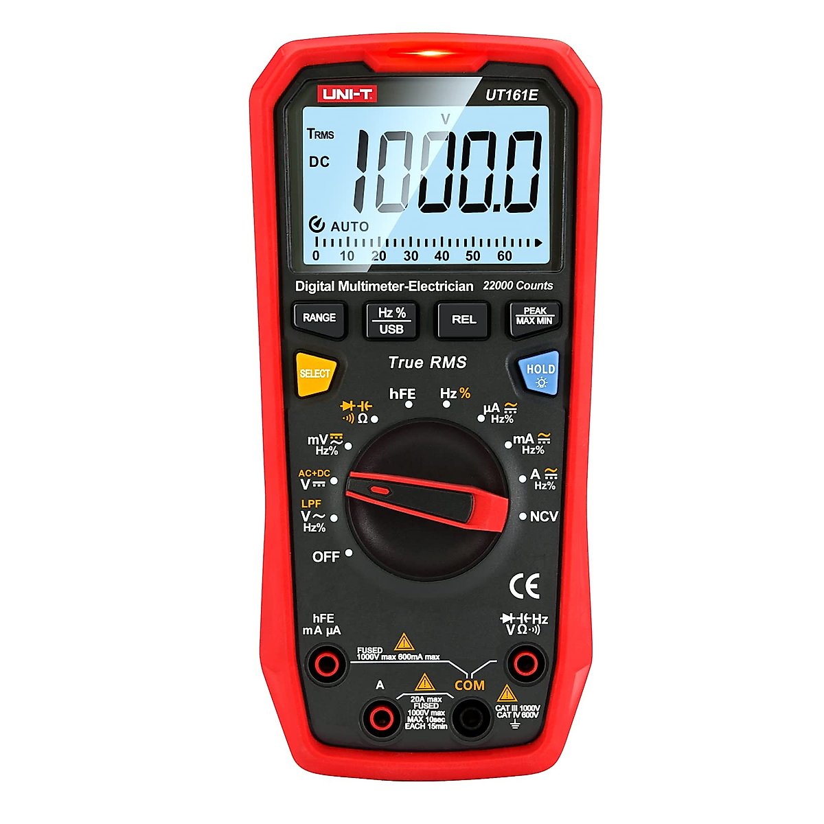 UNI-T Digital Multimeter Tester UT161E, True RMS 1000V AC DC Voltage Meter Tester Ohm Meter Capacitance Frequency 22000 Counts USB Transmission NCV hFE LPF ACV