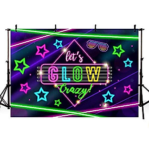 MEHOFOND Glow Neon Birthday Backdrop Crazy Party Decoration Colorful Light Star Photography Background Cake Table Banner Photo Studio Props Vinyl 8x6ft
