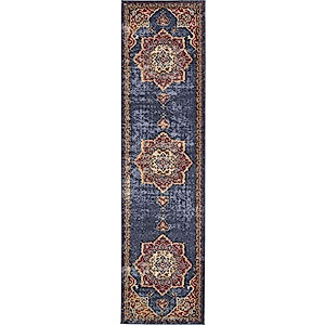 Unique Loom Utopia Collection Traditional Classic Vintage Inspired Area Rug with Warm Hues, 2 ft 7 in x 10 ft, Navy Blue/Burgundy