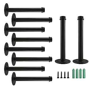 Pipe Shelf Brackets 9 inch, Industrial Floating Shelving Bracket 10 Pack, Wall Mounted DIY Hanging Rustic Pipe Brackets for Floating Shelves, Black, HOME MASTER HARDWARE