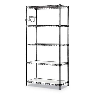 Alera 5-Shelf Wire Shelving Kit with Casters and Shelf Liners, 36w x 18d x 72h, Black Anthracite