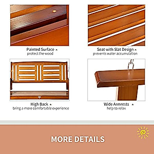 Outsunny 2 Person Front Porch Swing, Hanging Patio Swing, Outdoor Swing Bench with Pine Wood Frame and Hanging Chains for Garden and Yard, 550 lbs Weight Capacity