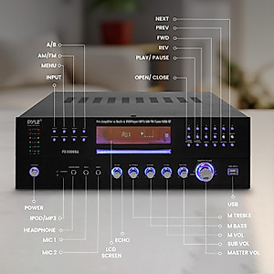 Dana Trading Pyle 4-Channel Home Theater Bluetooth Amplifier Receiver-3000 Watt Stereo Speaker Home Audio Receiver w/ Radio,USB,2 Microphone w/ Echo for Karaoke,CD DVD Player,LCD,Rack Mount-PD3000BT
