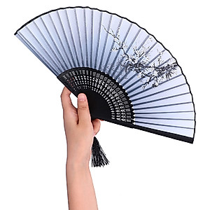 Natudeco Plum Blossom Pattern Bamboo Fan Chinese Classical Style Folding Fan Elegant Handheld Jewelry for Gifts Photography Wedding