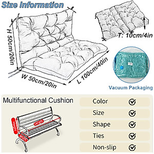 Replacement Cushions for Outdoor Swing, Waterproof Porch Bench Swing Cushions 2 Seater for Outdoor Furniture, Thicken 4" Patio Swing Cushions Suitable for 38-42" Swings(Green Flowers 40x40in)