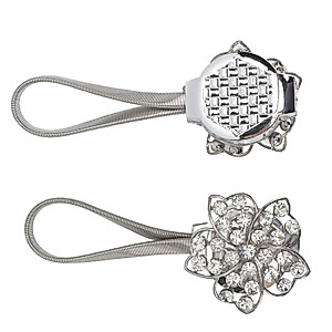 Marooma 2Pcs Magnetic Curtain Tiebacks, Sparkling Crystal Flower Curtain Buckle Clips, Convenient Drape Tie Backs Decorative Curtain Holdbacks Holder Curtain Tiebacks for Home.