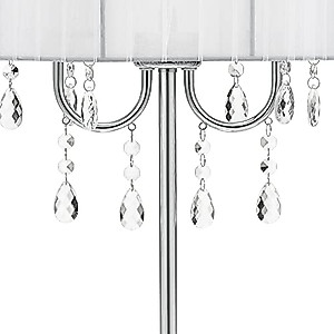 Catalina Lighting Glam Chandelier Table Lamp with Dazzling Clear Beads & Organza Pleated Shade, 23", Chrome