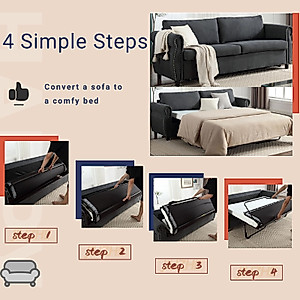 HZANHY Pull Out Sofa Bed, Queen Size Sleeper Sofa Couch, 2-in-1 Convertible Velvet Couch with Side Storage, Loveseat Bed, Memory Form Couch for Living Room, Apartment and Small Space, Dark Grey