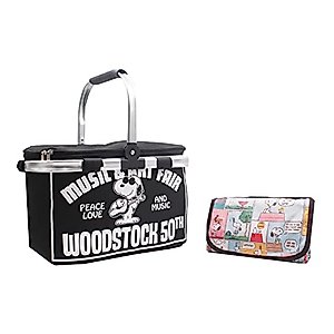 Finex Black Snoopy Picnic Set - Foldable Picnic Basket + Reusable Blanket Mat for Camping Hiking Outdoor Concert Theme Park Travel Day Trip