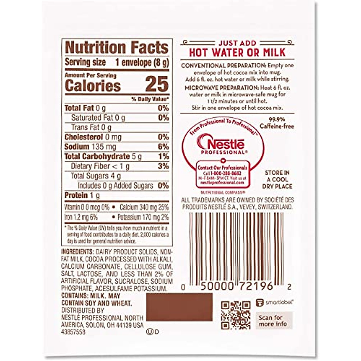 Nestle Hot Chocolate Packets, Hot Cocoa Mix, No Sugar Added and Fat Free, 30 Count (0.28 ounce Each)