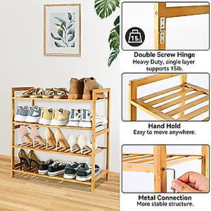 AKEYDIY Bamboo Shoe Rack 4-Tier Natural Premium Stackable Shoe Shelf Storage Organizer for Entryway Hallway Closet Living Room Organizer Multi-Function Shoe Racks,27 x 11 x 27 inch(Natural Bamboo)