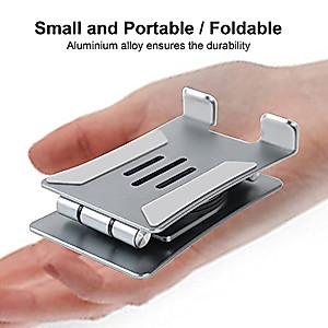 NERDI Universal 360° Swivel Foldable Cell Phone Stand, Desk Stand, Adjustable Angle and Height, Durable Aluminum Metal, Perfect for Video Calls, Watching Videos, Playing Game (Grey)