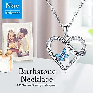 Iefil Birthstone Necklaces for Women - Anniversary Birthday Gifts, Mothers Day Gift Ideas, Swiss Blue Topaz Heart Necklace, Silver November Birthstone Gifts for Women, Jewelry Gifts for Her Mom