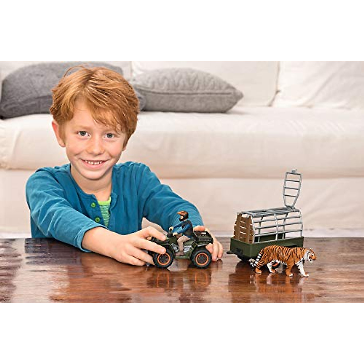 Schleich Wild Life Big Truck Animal Rescue Jungle Adventure 10pc Playset - Includes Off Road ATV, Rider, CAges Trailer, Tiger, and Accessories for Boys and Girls, Highly Durable Gift for Kids Ages 3+