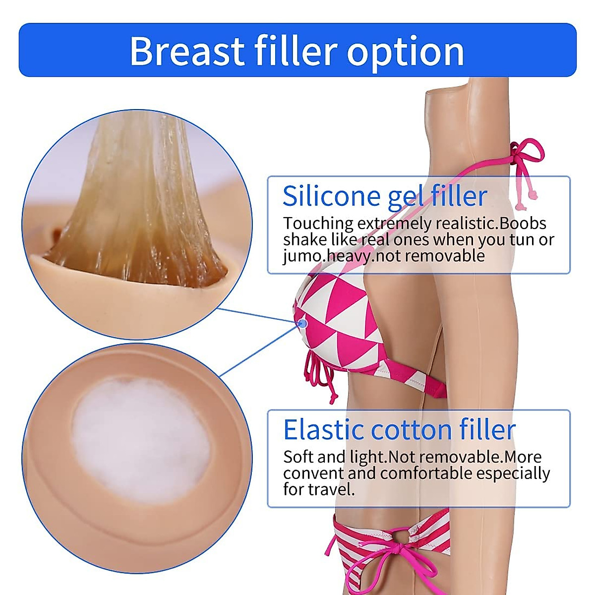 SUAISKR Male to Female Bodysuit with Breast Forms for crossdressers Drag Queen Breastplate shemale fake boobs Transgender (D Cup cotton Insert Suit, Ivory)