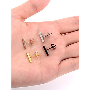 Mudder 4 Pairs Stud Earrings Stainless Steel Line Stick Stud Earring Rectangle Bar Stud for Men and Women, 4 Colors