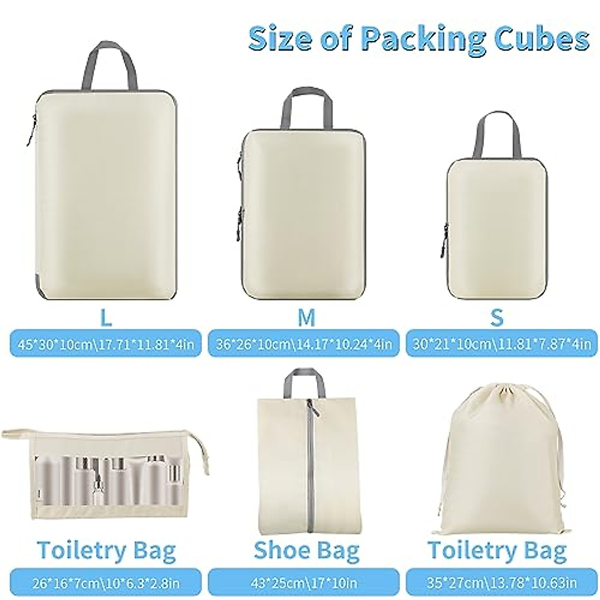 Compression Packing Cubes for Suitcase, GEEDIAR 6 PCS Travel Bags Organizer for Luggage, Travel Organizer Cubes for Travel Essentials, Lightweight Packing Cubes for Travel Accessories with Shoe Bag Khaki
