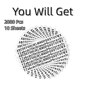 2080 Pieces 10 Sheets Letter Stickers, self-Adhesive Vinyl Waterproof Mailbox Stickers, Mailbox, Windows, Doors, Signs, Address, Enterprise (0.5 inch) (Black no Numbers)