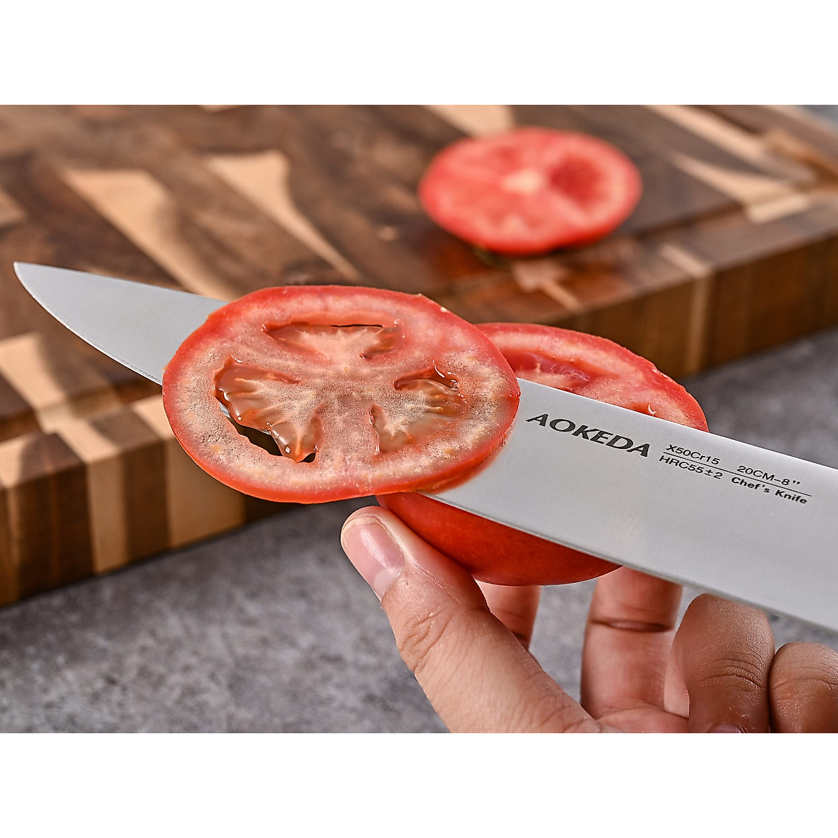 AOKEDA 16-Piece Kitchen Knife Set with Block, High Carbon German Steel, with Sharpener and Kitchen Shears (Natural Wenge)