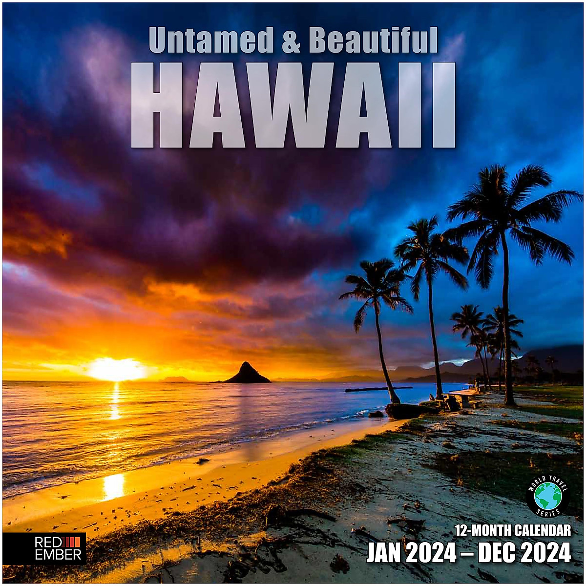RED EMBER Untamed & Beautiful Hawaii 2024 Hangable Monthly Wall Calendar | 12" x 24" Open | Thick & Sturdy Paper | Giftable | Beach Scenic Nature Travel | Your Daily Hawaiian Getaway