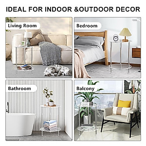 CHONOVO Clear Acrylic Round Side Table for Small Spaces, Acrylic Clear Coffee/End/Bedside Table,2-Tier Acrylic Nightsand/Furniture for Living Room, Bedroom, Bathroom, Garden, Office