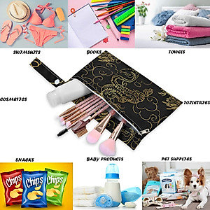 visesunny Gold Dragon 2Pcs Wet Bag with Zippered Pockets Washable Reusable Roomy for Travel,Beach,Pool,Daycare,Stroller,Diapers,Dirty Gym Clothes, Wet Swimsuits, Toiletries