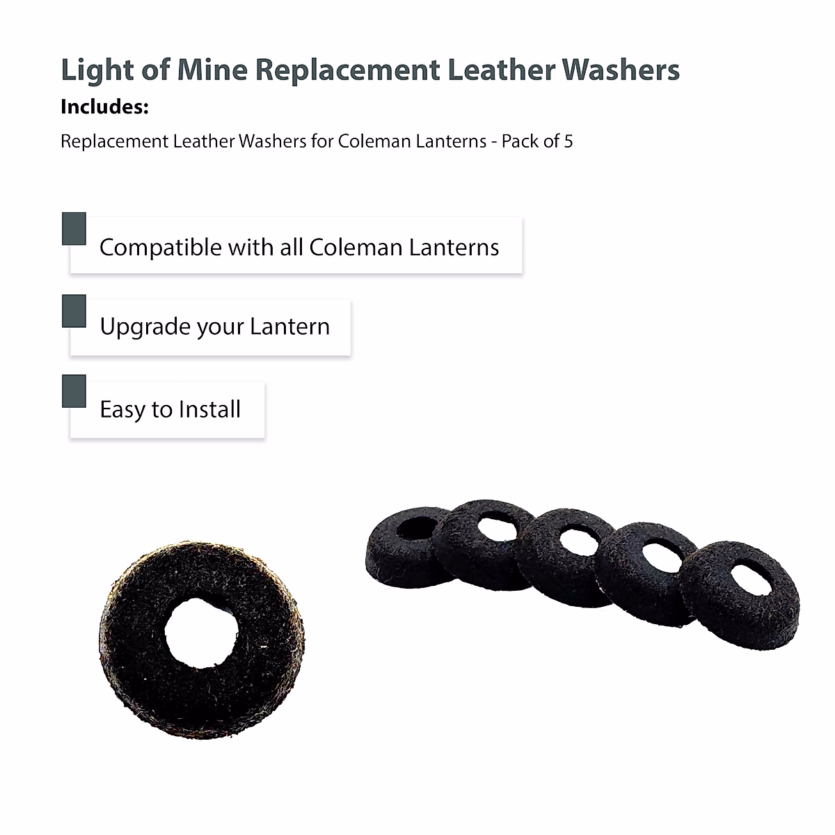Light of Mine - Replacement Leather Washers for Coleman Lanterns - 5 Pack