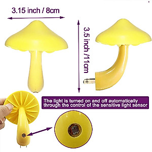 UTLK [ 2 Pack LED Mushroom Night Light Lamp with Dusk to Dawn Sensor,Plug in LED Bed Cute Mushroom Nightlight Night lamp Wall Light Baby Night Lights for Kids Children (Yellow)