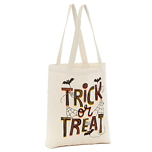 Hallmark 13" Large Halloween Tote Bag ("Trick or Treat," Bats and Spiders) Reusable Canvas Bag for Trick or Treating, Grocery Shopping and More