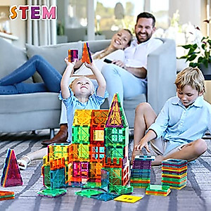 Magnetic Tiles Building Blocks, Magnet Toys for Kids, STEM Approved Educational Toys,3D Magnet Puzzles Stacking Blocks for Boys Girls,100 PCS Advanced Set with 2 Cars…