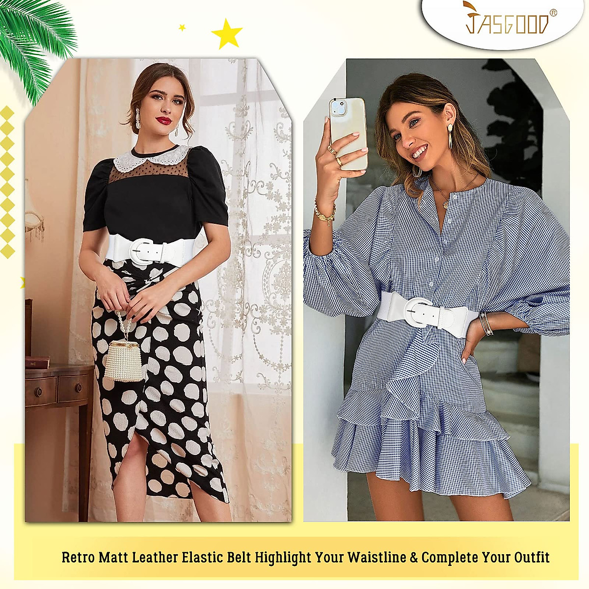 JASGOOD Women Retro Wide Stretchy Waist Belt, Vintage Chunky Buckle Belts for Dress