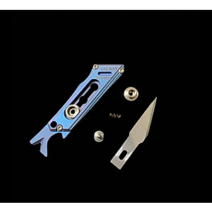 Tacray Titanium EDC Utility Knife with a bottle opener and in the tail, Pocket Knife Box Cutter with Retractable and Replaceable Blade, Mini Knife for Multiple Cutting Tasks（Blue)