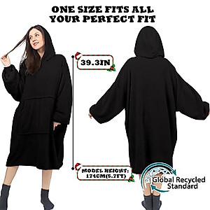 Daverose Oversized Wearable Blanket Hoodie for Women Men Adults, Fleece Hoodie Blanket Sweatshirt with Giant Hood & Pocket for Teens, Cozy Hooded Blanket as A Gift Indoor & Outdoor, Black