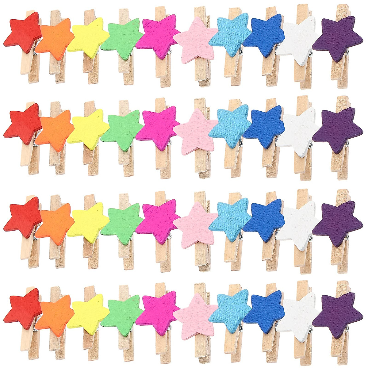 LUOZZY 200 pcs Mini Clothes Pins Wooden Mini Clothes Pins for Photo Colorful Star Shape Clothespins Wall Hanging Photo Clips for Crafts Memo Picture Pegs, 1.18inch
