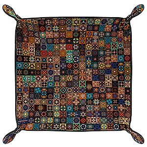 Small Storage Box,Mens Valet Tray,Ottoman Pattern,Leather Catchall Organizer for Coin Box Key Jewelry