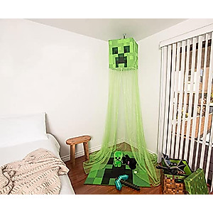 Minecraft Green Creeper Kids Bed Canopy, Hanging Curtain Netting