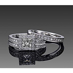 4 pc His and Her Wedding Ring Set - Wedding Rings - Wedding Ring - Engagement Ring - Cubic Zirconia Wedding Sets - CZ Engagement Rings - Wedding Ring Sets (Size His 08, Hers 09)