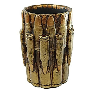 Ebros Gift Rustic Western Military Style Spherical Rifle Ammo Rounds Shells Gold Tone Bullets Bathroom Accessory (Liquid Soap Pump Dispenser, Tumbler Cup, Soap Dish and Toothbrush Holder Set of 4)