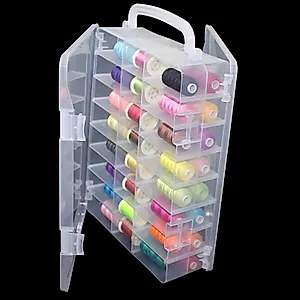 48 Grids Sewing Storage Box Double-Sided Storage Organizer Portable Thread Box Storage Clear Plastic Organizer Box for Embroidery and Sewing Threads, Beads, Small Crafts